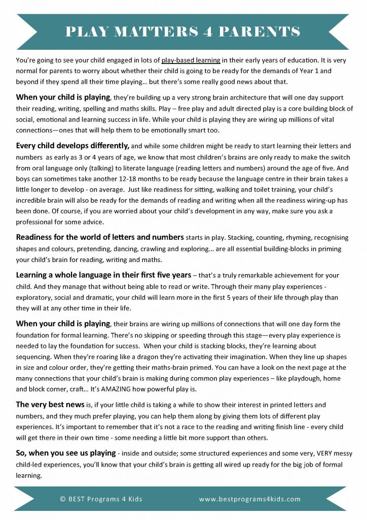 BEST Play Matters Parent Letter – BEST Programs 4 Kids